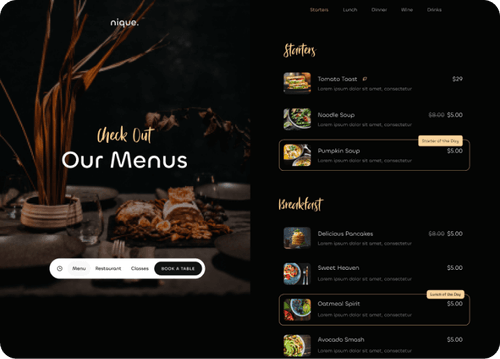 Upper Class Restaurant UI